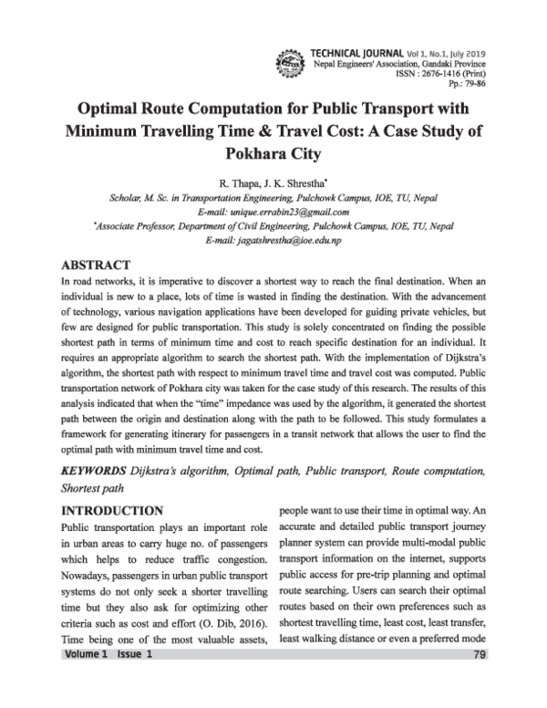(PDF) Optimal Route Computation for Public Transport with Minimum Travelling Time & Travel Cost ...