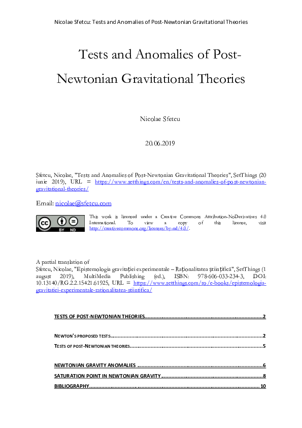 Pdf Tests And Anomalies Of Post Newtonian Gravitational Theories