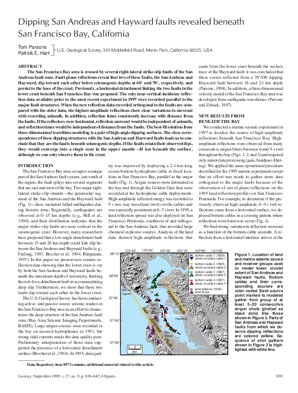 (PDF) Dipping San Andreas and Hayward faults revealed beneath San Francisco Bay, California