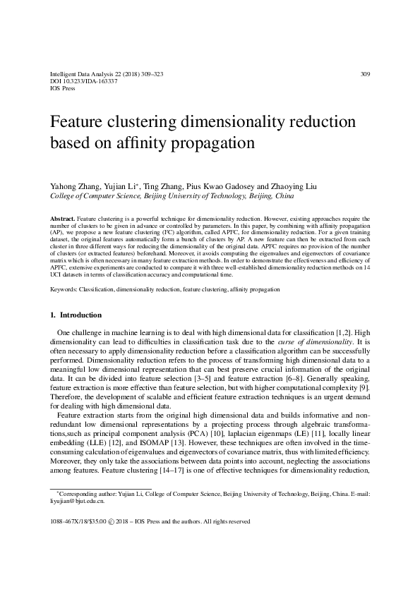 Pdf Feature Clustering Dimensionality Reduction Based On Affinity Propagation