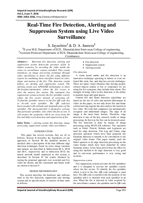 (PDF) Real-Time Fire Detection, Alerting and Suppression System using Live Video Surveillance