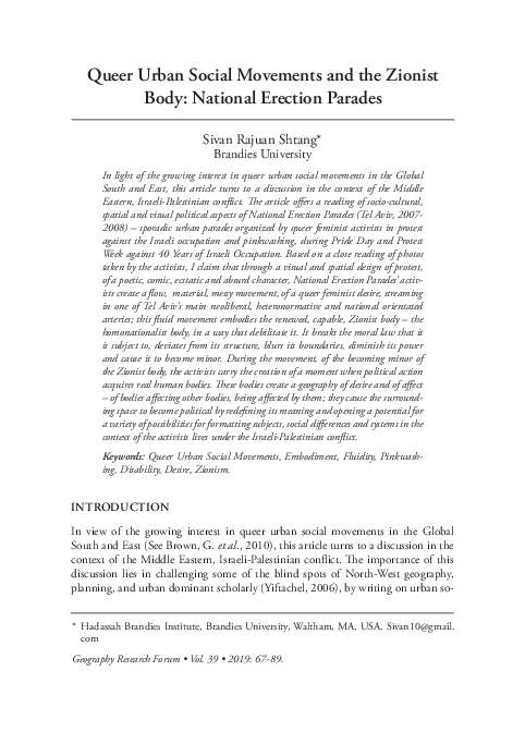 (PDF) Queer Urban Social Movements and the Zionist Body: National ...