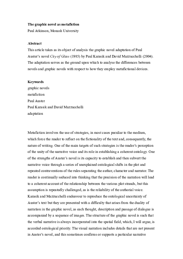 (DOC) The graphic novel as metafiction