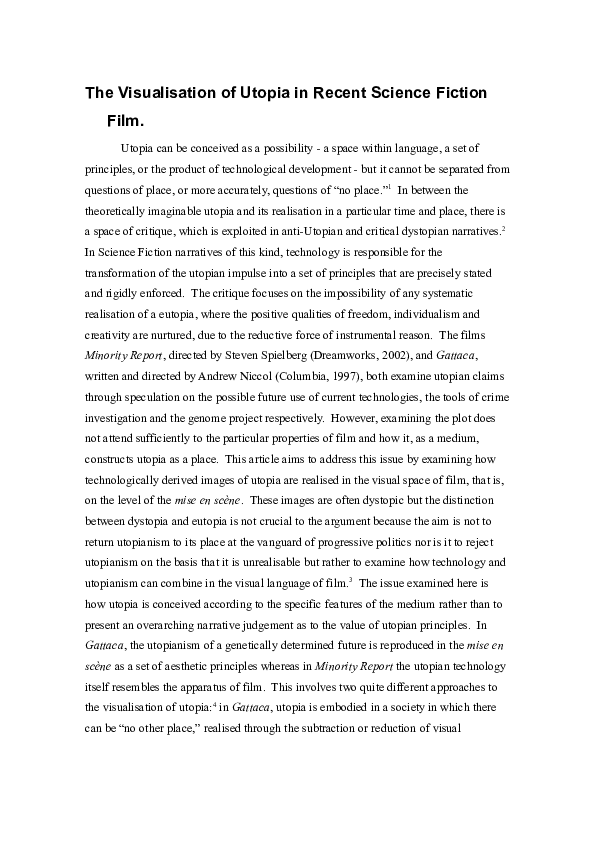 (DOC) The Visualisation of Utopia in Recent Science Fiction Film