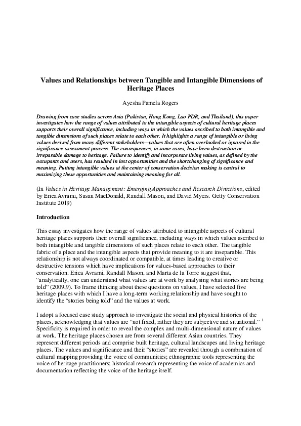(PDF) Values and Relationships between Tangible and Intangible ...