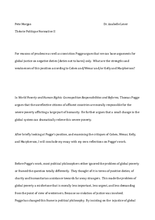 (PDF) Pogge and his critics