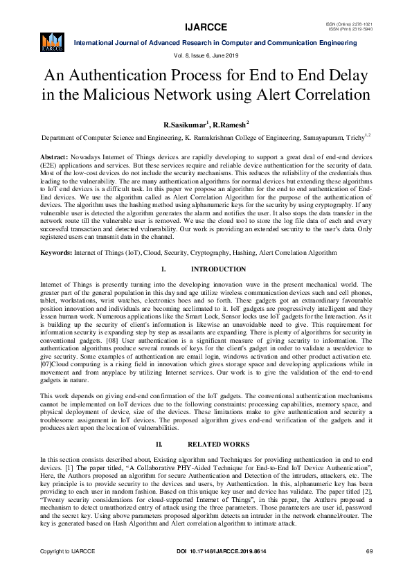 (PDF) IJARCCE An Authentication Process for End to End Delay in the Malicious Network using ...