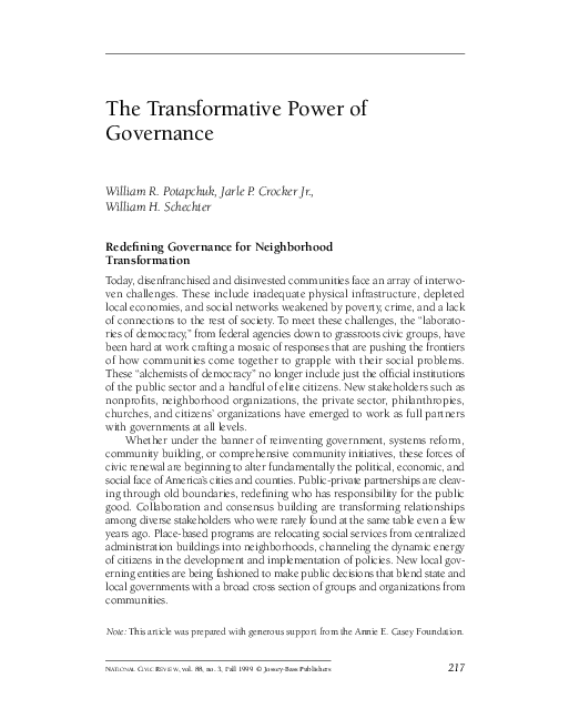 (PDF) The Transformative Power of Governance