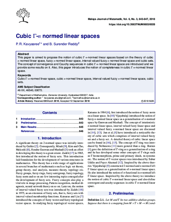 (PDF) Cubic Γ-n normed linear spaces