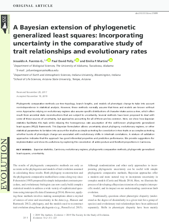(PDF) A Bayesian extension of phylogenetic generalized least squares (PGLS): Incorporating ...