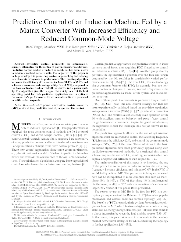 (PDF) Predictive Control of an Induction Machine Fed by a Matrix Converter With Increased ...
