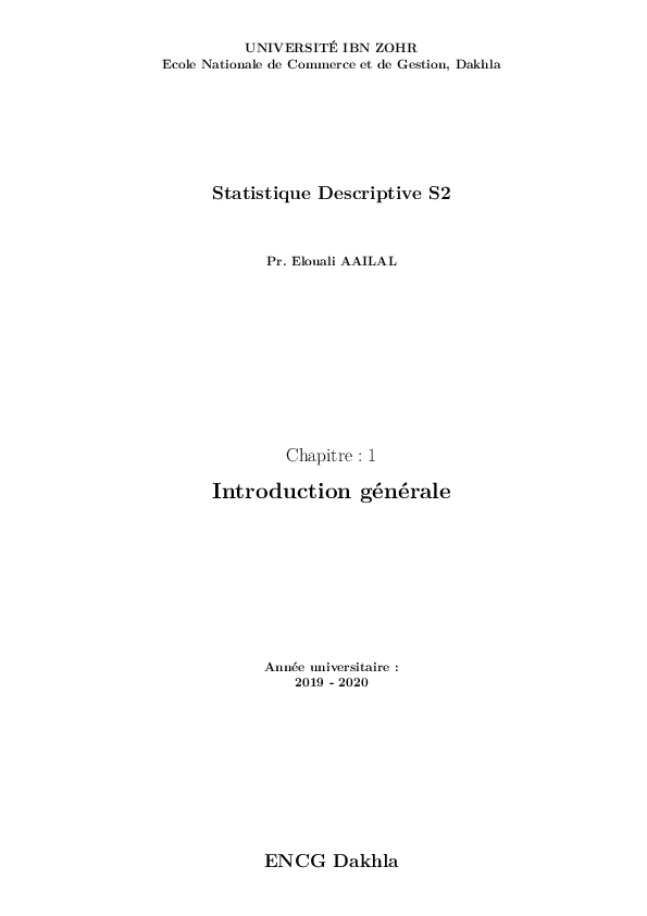 (PDF) Statistique Descriptive S2 Chapitre : 1