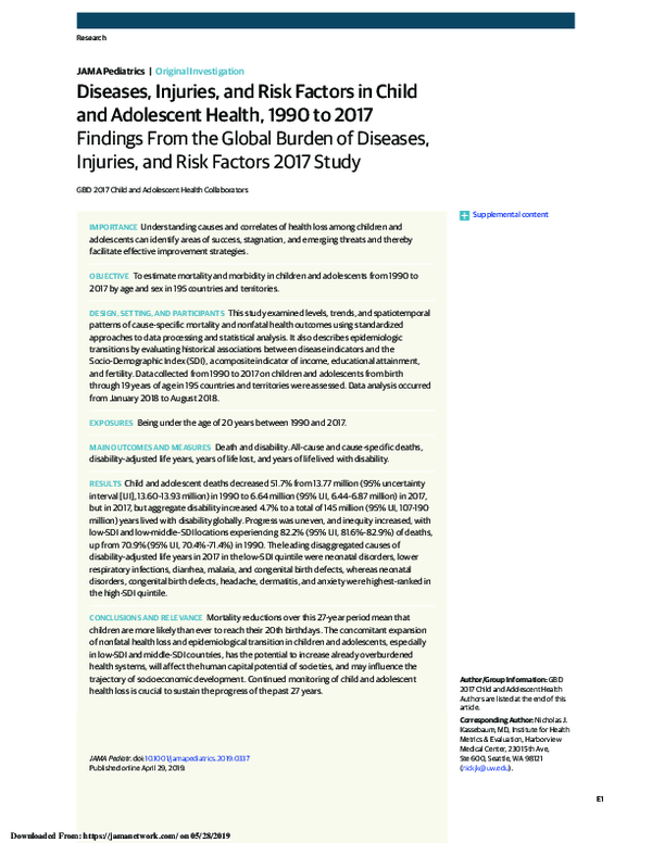 (PDF) Diseases, injuries, and risk factors in child and adolescent ...