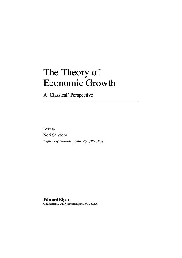 (PDF) The Theory of Economic Growth A 'Classical' Perspective