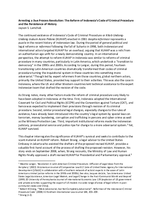 (PDF) Arresting a Due Process Revolution: The Reform of Indonesia's ...