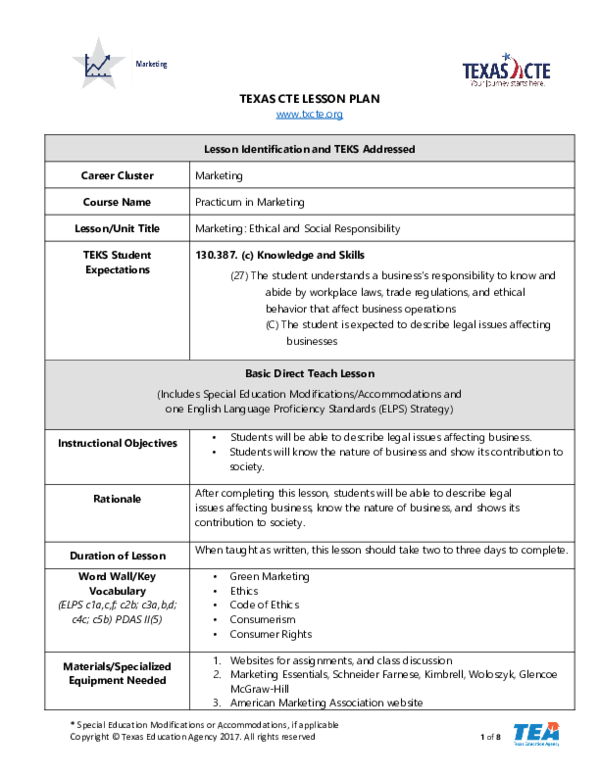 (DOC) Lesson Plan Ethical and Social Responsibility