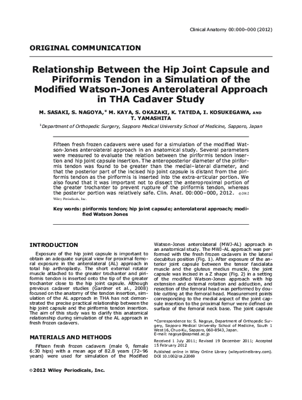(PDF) Relationship between the hip joint capsule and piriformis tendon ...