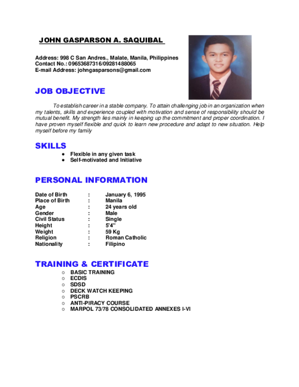 (DOC) RESUME JOHN | John Gasparson Saquibal - Academia.edu