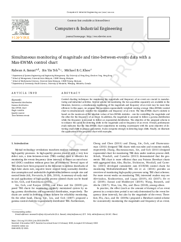 Pdf Simultaneous Monitoring Of Magnitude And Time Between Events Data With A Max Ewma Control