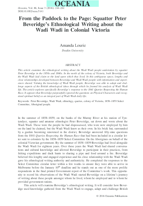(PDF) From the Paddock to the Page: Squatter Peter Beveridge's ...