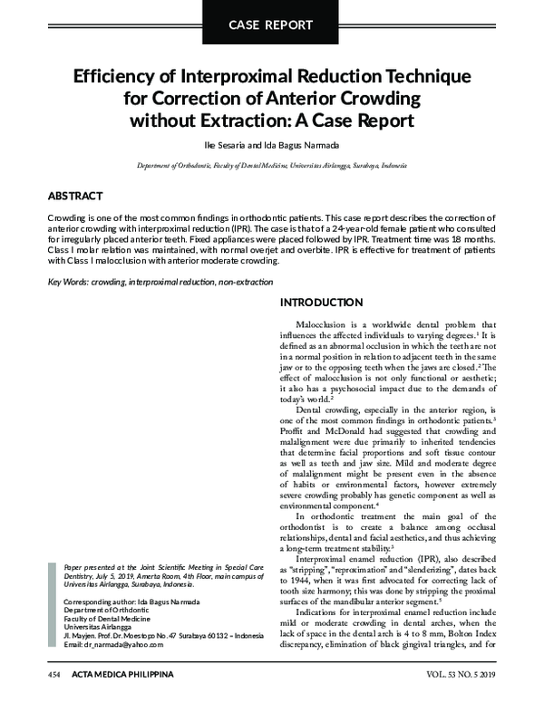 Pdf Efficiency Of Interproximal Reduction Technique For Correction Of