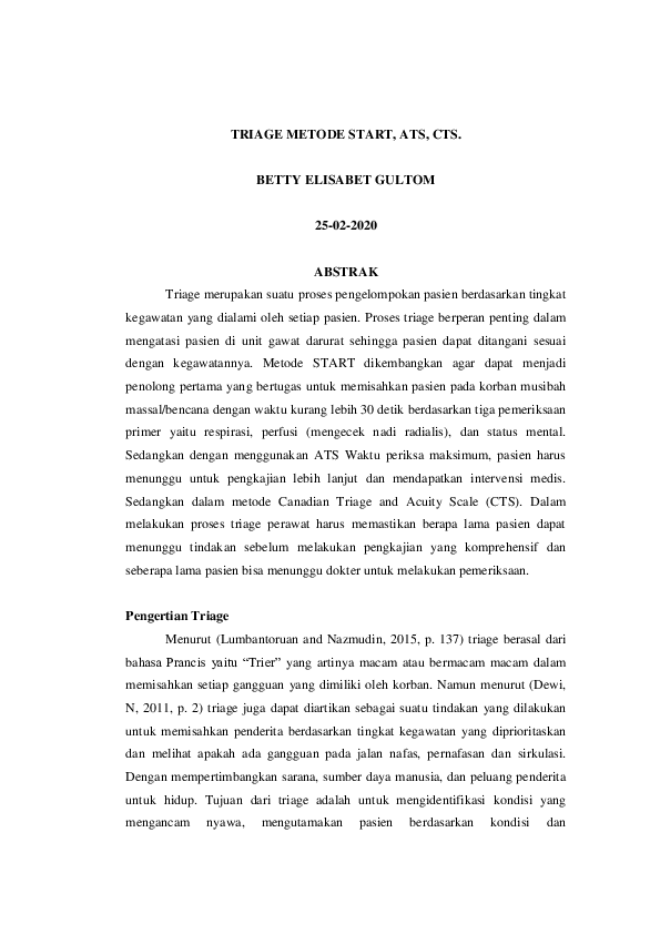 (DOC) TRIAGE METODE START, ATS, CTS