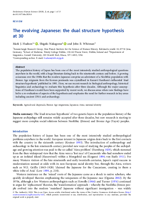 (PDF) The evolving Japanese: the dual structure hypothesis at 30