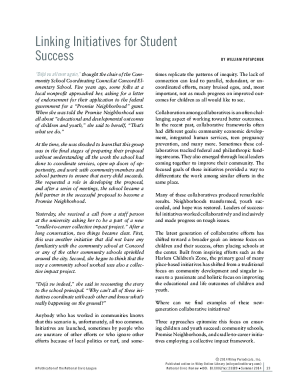(PDF) Linking Initiatives for Student Success