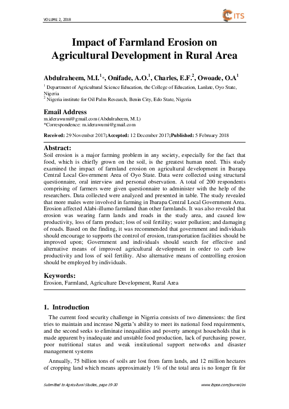 (PDF) Impact of Farmland Erosion on Agricultural Development in Rural Area