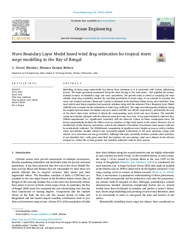 Pdf Wave Boundary Layer Model Based Wind Drag Estimation For Tropical Storm Surge Modelling In