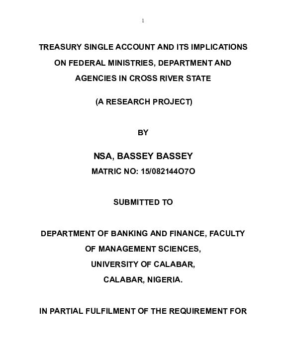 Treasury Single Account and its implications on Federal MDAs in Cross ...