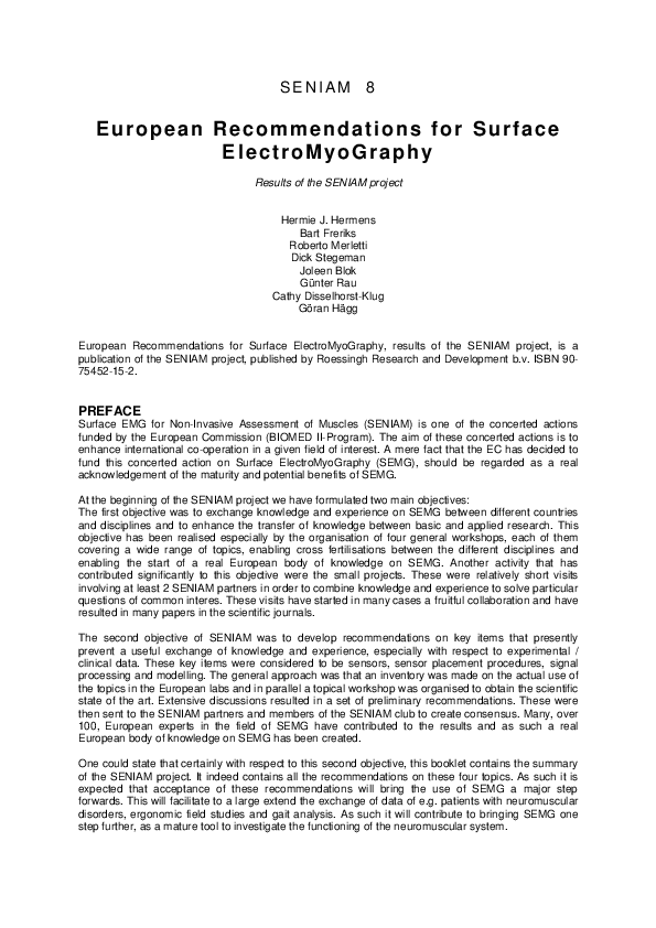 (PDF) European Recommendations for Surface ElectroMyoGraphy Results of ...