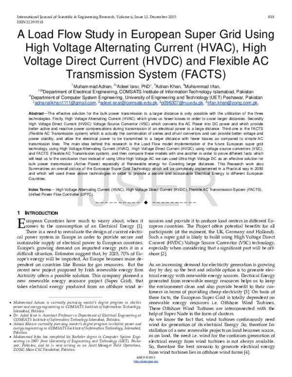 (PDF) A Load Flow Study in European Super Grid Using High Voltage ...
