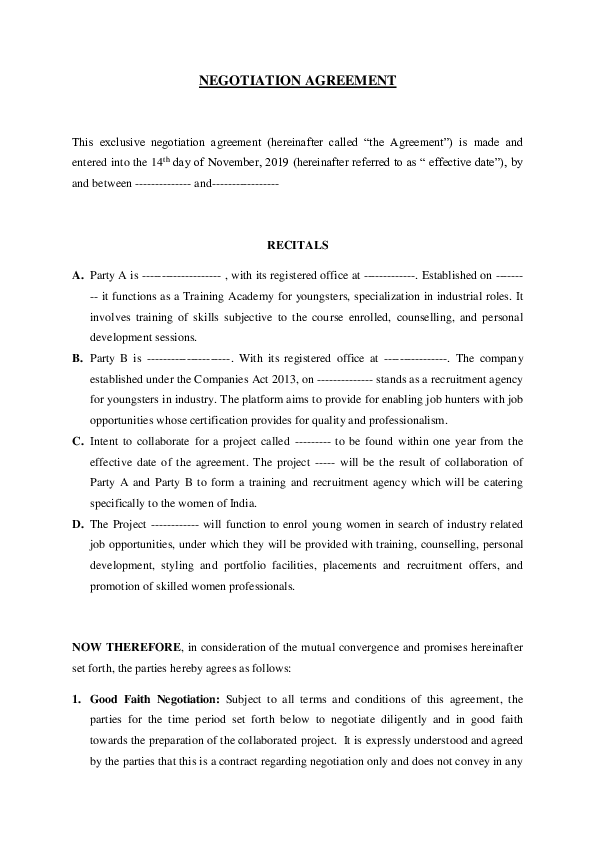 (DOC) NEGOTIATION AGREEMENT