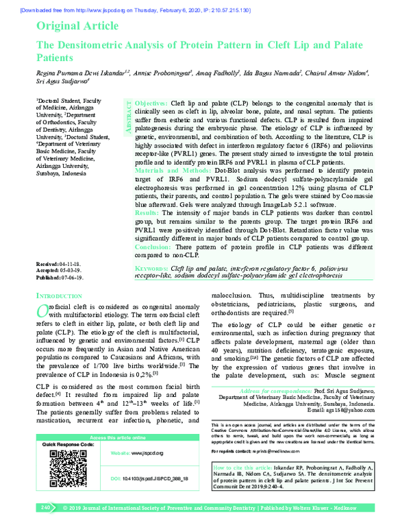 (PDF) The Densitometric Analysis of Protein Pattern in Cleft Lip and ...
