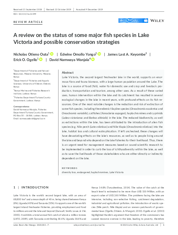 (PDF) A review on the status of some major fish species in Lake ...