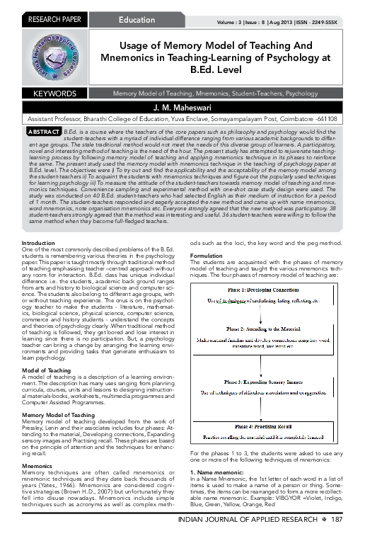 (PDF) Usage of Memory Model of Teaching And Mnemonics in Teaching ...