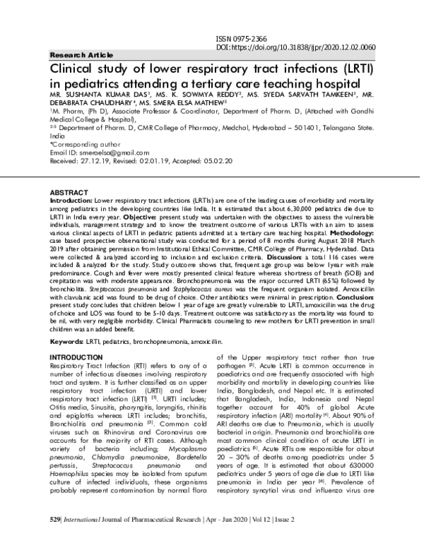 (PDF) Clinical study of lower respiratory tract infections (LRTI) in ...
