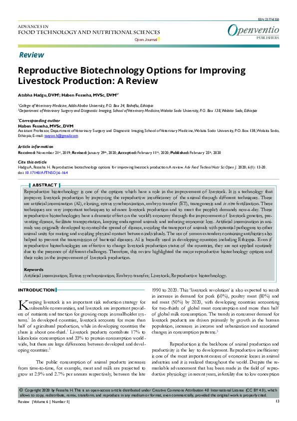 (PDF) Reproductive Biotechnology Options for Improving Livestock ...