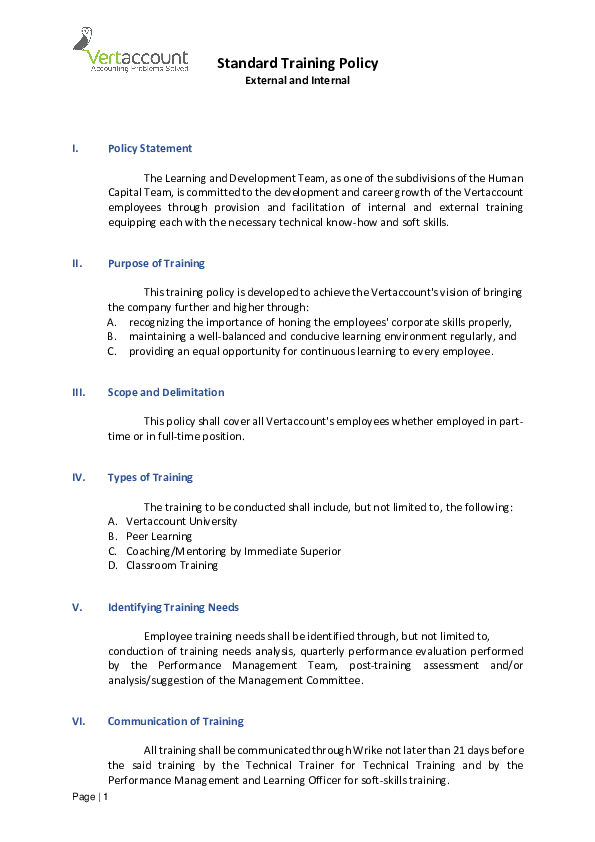 (PDF) Standard Training Policy External and Internal