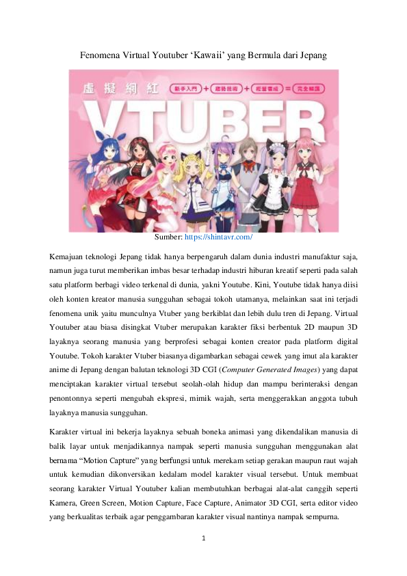(PDF) Fenomena Virtual Youtuber 'Kawaii' yang Bermula dari Jepang