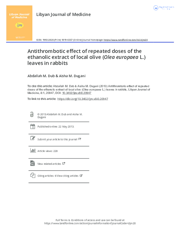 (PDF) Libyan Journal of Medicine Antithrombotic effect of repeated ...