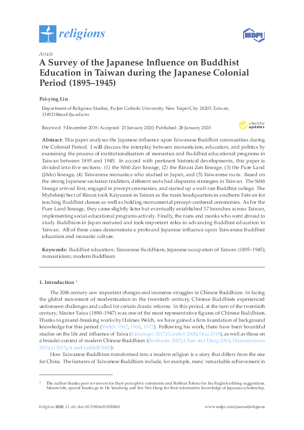 (PDF) A Survey of the Japanese Influence on Buddhist Education in ...