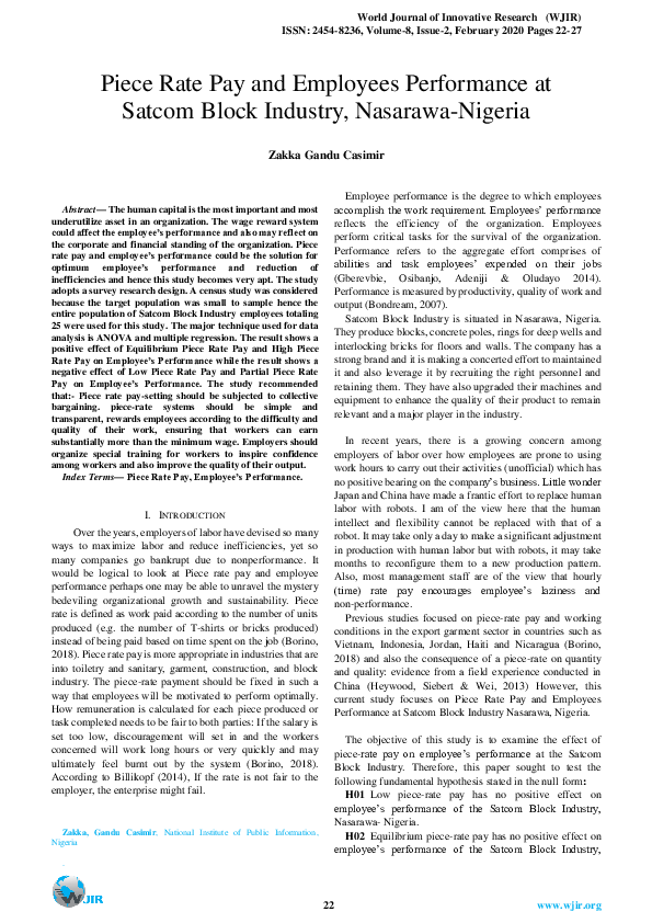 (PDF) Piece Rate Pay and Employees Performance
