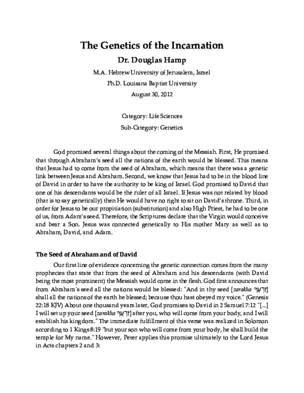(PDF) The Genetics of the Incarnation of Christ and How Jesus was the ...