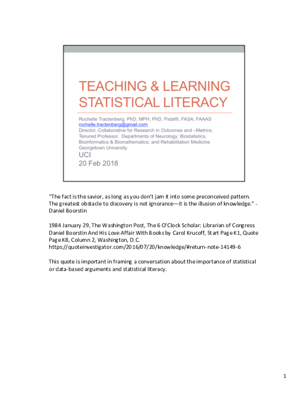 (PDF) Teaching & Learning Statistical Literacy