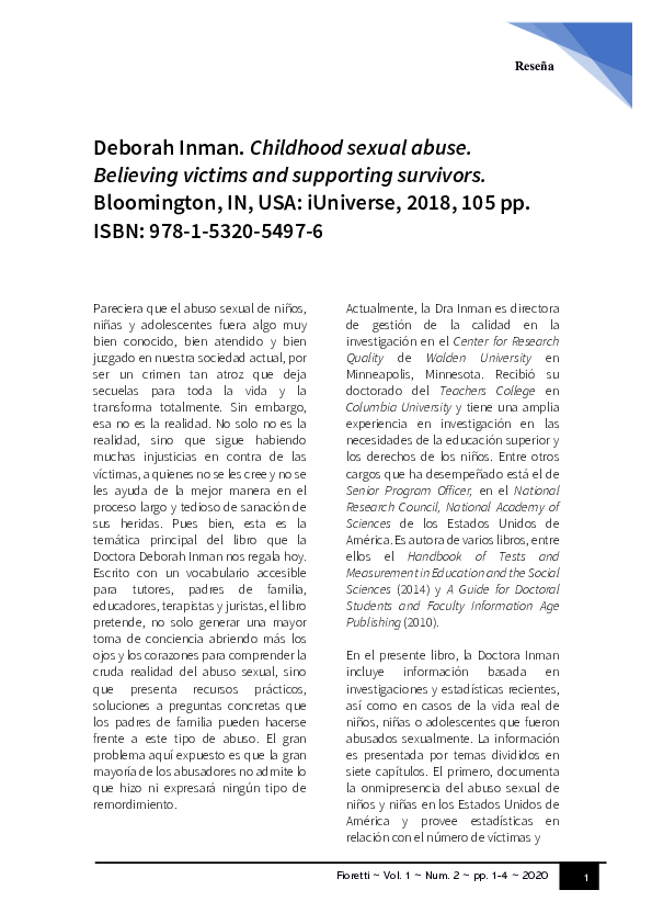 (PDF) Book Review. "Childhood sexual abuse. Believing victims and ...