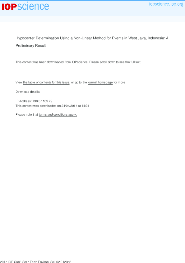 Pdf Hypocenter Determination Using A Non Linear Method For Events In West Java Indonesia A