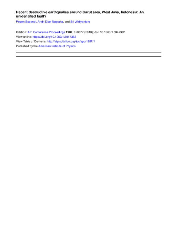 (PDF) The Recent Small Earthquakes around Lembang Fault, West Java ...