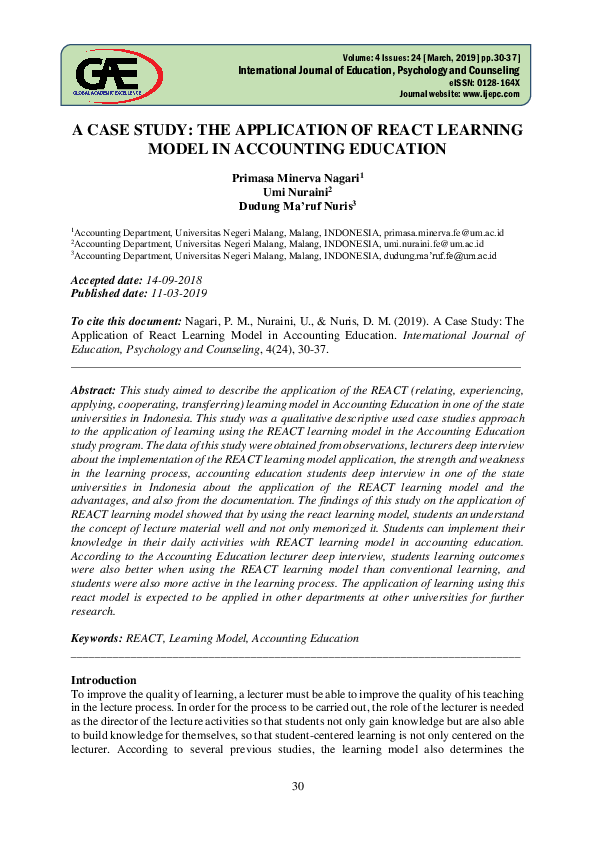 (PDF) A CASE STUDY: THE APPLICATION OF REACT LEARNING MODEL IN ...